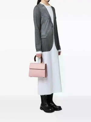 Moschino Curved Handle Leather Tote Bag