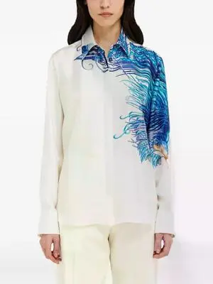 FERRAGAMO Feather Show-print Silk Shirt