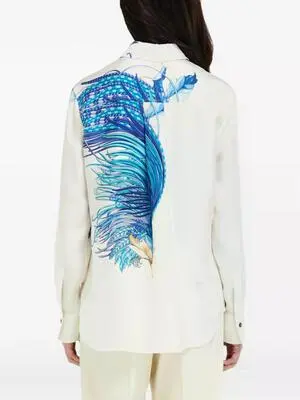 FERRAGAMO Feather Show-print Silk Shirt