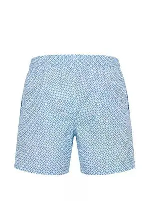 Fedeli Geometric-print Drawstring Swim Shorts - Blue