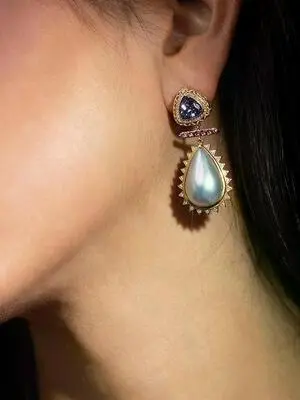 Harwell Godfrey Pearl And Tanzanite Drop Earrings