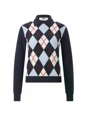 MSGM Argyle Polo-collar Sweater - Blue