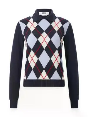 MSGM Argyle Polo-collar Sweater