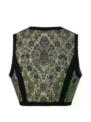 INTO THE EAST Sleeveless Damask-pattern Braided-trim Jacket