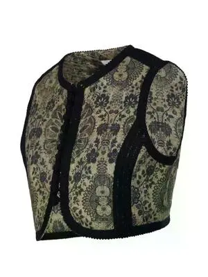 INTO THE EAST Sleeveless Damask-pattern Braided-trim Jacket