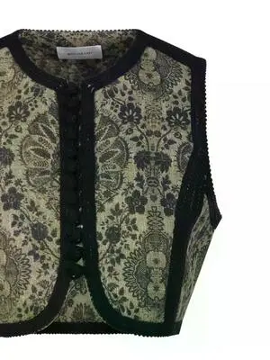 INTO THE EAST Sleeveless Damask-pattern Braided-trim Jacket