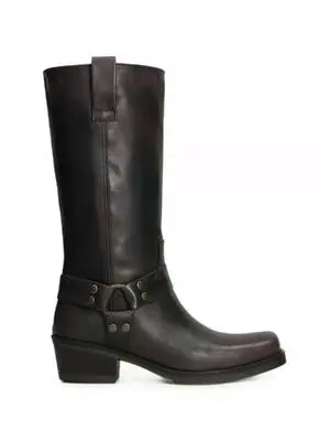 JULIE DEE Harness-detail Square-toe Biker Boots - Black