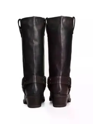 JULIE DEE Harness-detail Square-toe Biker Boots