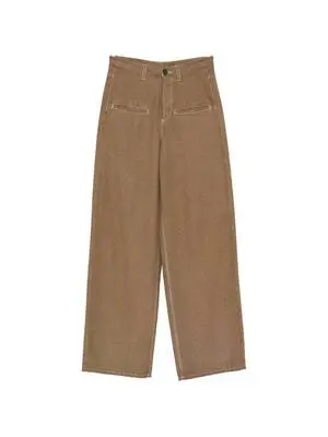 UMA WANG Contrast-stitch Wide-leg Trousers - Brown