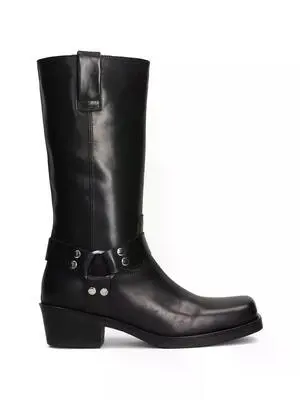 JULIE DEE Harness Square-toe Biker Boots - Black