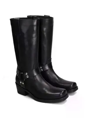 JULIE DEE Harness Square-toe Biker Boots