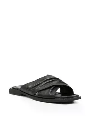 SERGIO MORETTI FIRENZE Crossover Strap Ruched Sandals - Black