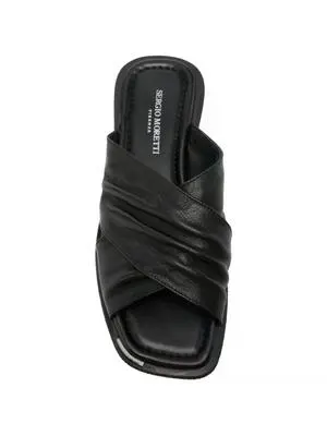 SERGIO MORETTI FIRENZE Crossover Strap Ruched Sandals - Black
