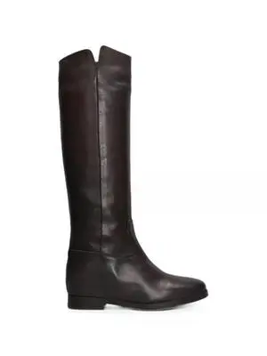 JULIE DEE Round-toe Leather Boots - Brown