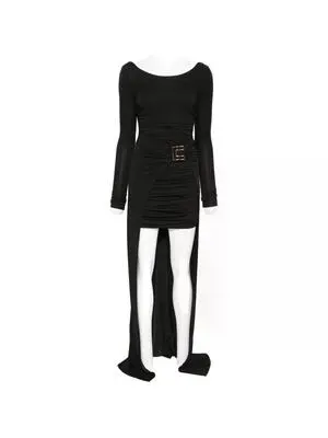 Elisabetta Franchi Ruched Logo-buckle Asymmetric Dress