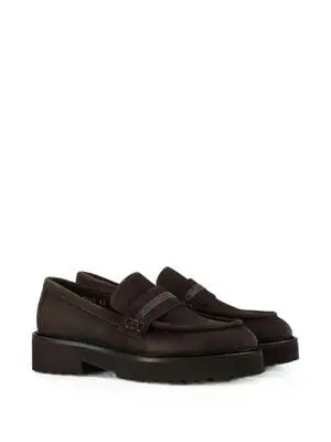 DOUCAL'S Stud-embellished Suede Loafers