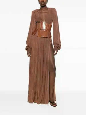 Elisabetta Franchi Pleated Lace-up Maxi Dress - Brown