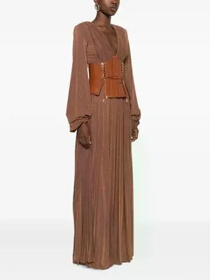 Elisabetta Franchi Pleated Maxi Dress With Lace-up Detail - Brown