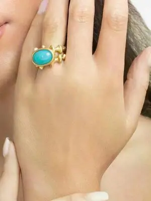 Vram Chrona Ii Ring With Oval Chrysocolla - Gold