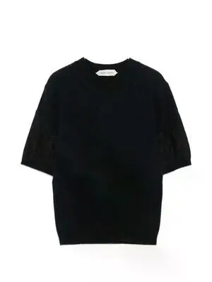 Alberta Ferretti Short Sleeve Sweater With Lace Paneling