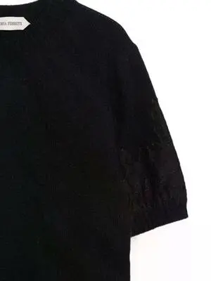 Alberta Ferretti Short Sleeve Sweater With Lace Paneling