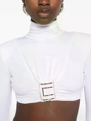 Elisabetta Franchi Cropped High Neck Top With Logo Plaque