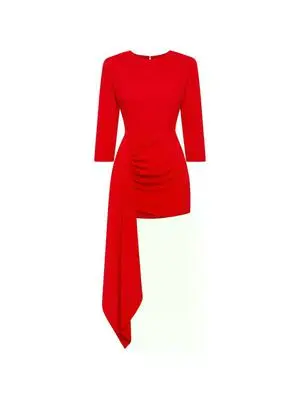 Andamane Amanda Ruched Draped Midi Dress - Red