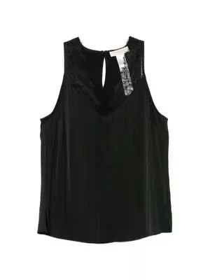 TWINSET Lace-trimmed Pleated Sleeveless Blouse - Black