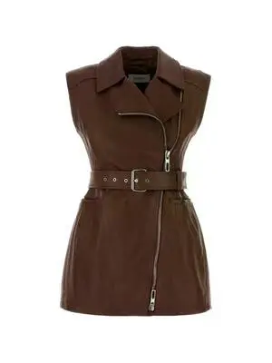 Sportmax Favella Belted Leather Vest - Brown