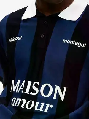 MAISON HIDEOUT Striped Slogan-print Polo Shirt