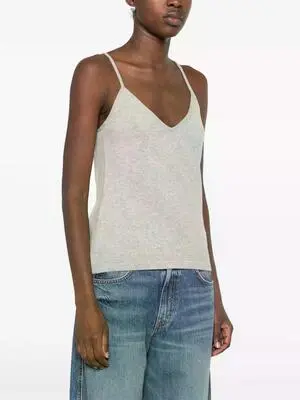 Eric Bompard Cashmere Spaghetti Strap V-neck Top - Grey
