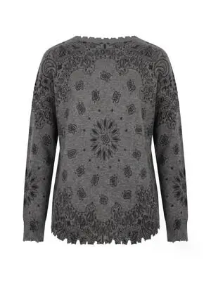 KUJTEN Paisley-print Distressed Sweater - Grey