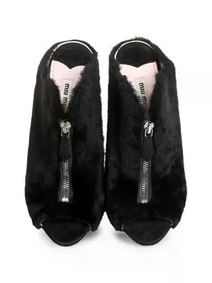 Miu Miu Shearling Peep-toe Ankle Boots