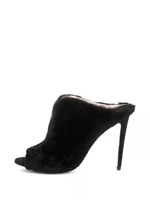 Miu Miu Shearling Peep-toe Ankle Boots - Black