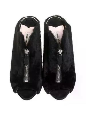 Miu Miu Shearling Peep-toe Ankle Boots