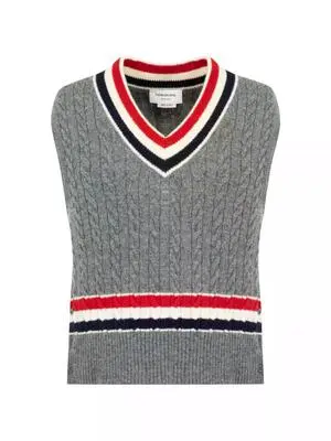 Thom Browne Cable-knit Striped Wool Vest - Grey