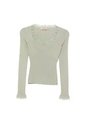 TWINSET Lace-trimmed Ribbed Jumper
