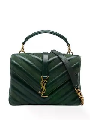 Saint Laurent 2017 Medium Chevron Calfskin And Suede Monogram College Satchel