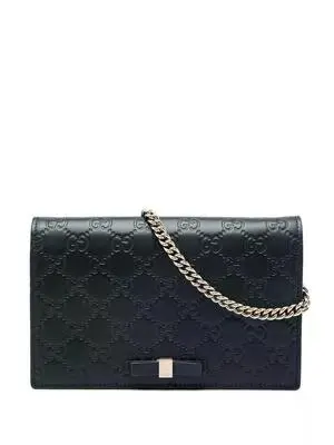 Gucci 2000-2015 Mini Guccissima Bow Signature Wallet On Chain Crossbody Bag - Black
