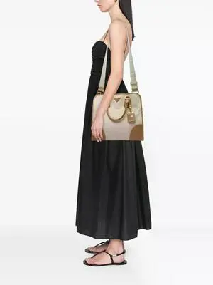 Prada Saffiano Trimmed Canvas Canapa Satchel - Brown