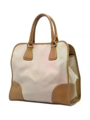 Prada Saffiano Trimmed Canvas Canapa Satchel - Brown