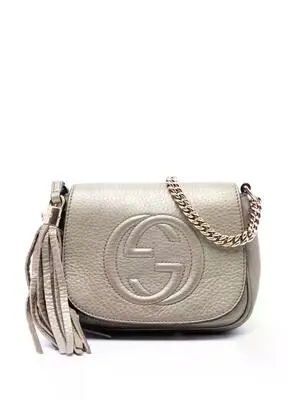 Gucci 2016-2026 Small Metallic Leather Soho Chain Flap Crossbody Bag - Gold