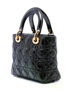 Dior 2018 Small Crinkled Patent Cannage My Abcdior Lady Satchel - Black