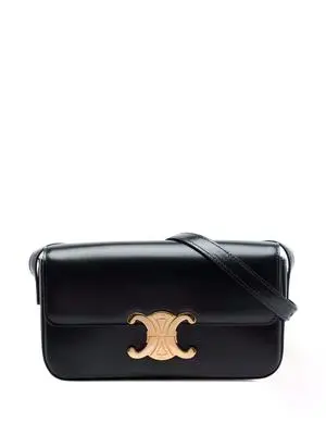 Celine 2021 Shiny Calfskin Triomphe Claude Shoulder Bag - Black