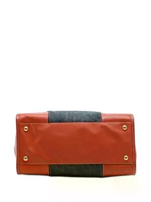 Prada 2000-2013 Saffiano Trimmed Denim Open Convertible Tote Satchel