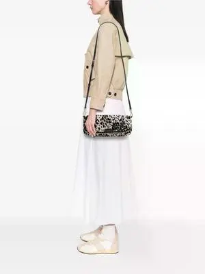 Burberry 2000-2017 Leopard Printed Calf Hair Fold Over Clutch With Strap Crossbody Bag - White