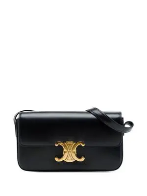 Celine 2021 Shiny Calfskin Triomphe Claude Shoulder Bag - Black
