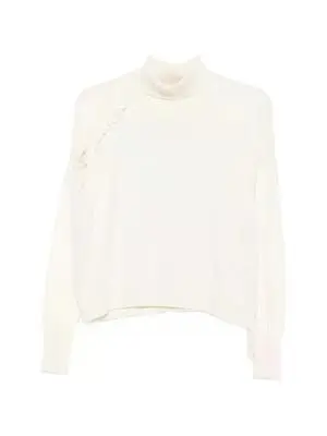 TWINSET Fringe-detail Roll-neck Sweater - White