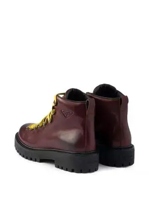 Prada Antiqued Leather Lace-up Ankle Boots
