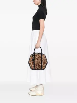 Burberry Large Leopard Print Pony Hair Orchard Bowling Bag Satchel